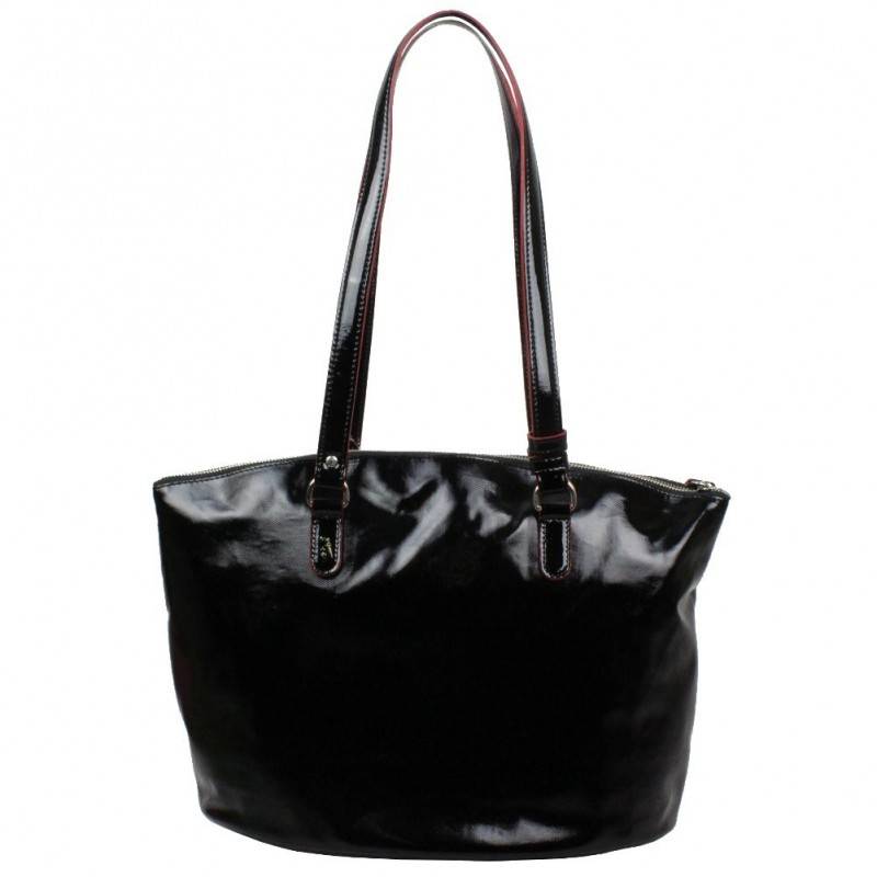 Sac à main bowling vernis noir de marque Texier France 23615 Ophélie