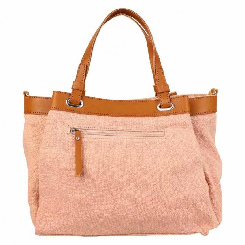 Sac à main toile déco brodée Fuchsia Lemon Vieux Rose