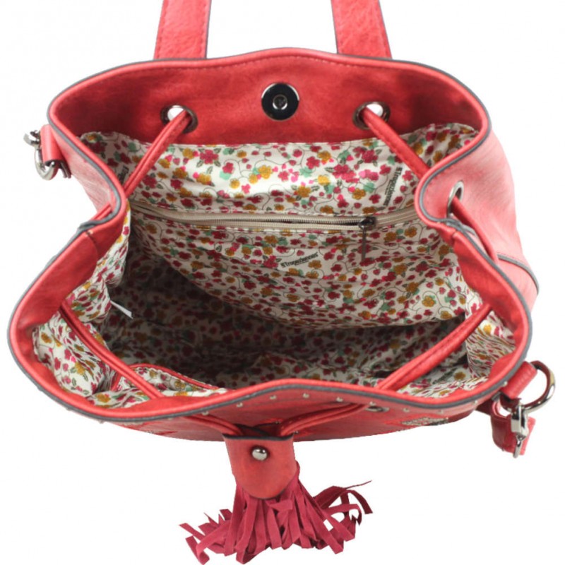 Sac seau pour femme | Les Tropéziennes Fernie | Rouge déco géométrique